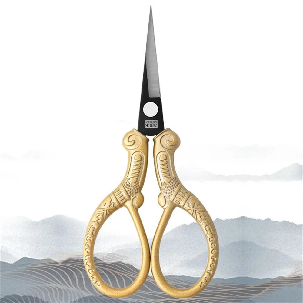 Винтажные ножницы из нержавеющей стали с цветочным узором QWA Scissors-Golden