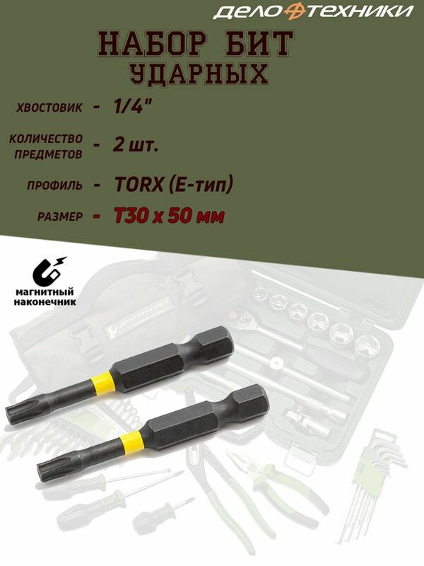 Набор бит Дело Техники "TORX", ударные, 1/4', Т30х50 мм, 2 шт.