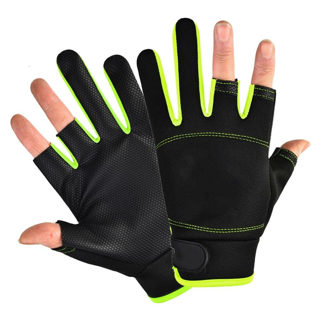 Трёхпалые перчатки для рыбалки, мотоцикла, альпинизма, походов и велосипеда, зеленые зубы
