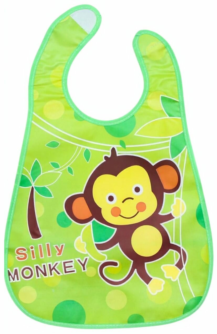 Нагрудник детский для кормления "Обезьянка", слюнявчик с карманом, непромокаемый фартук нагрудный, на липучке