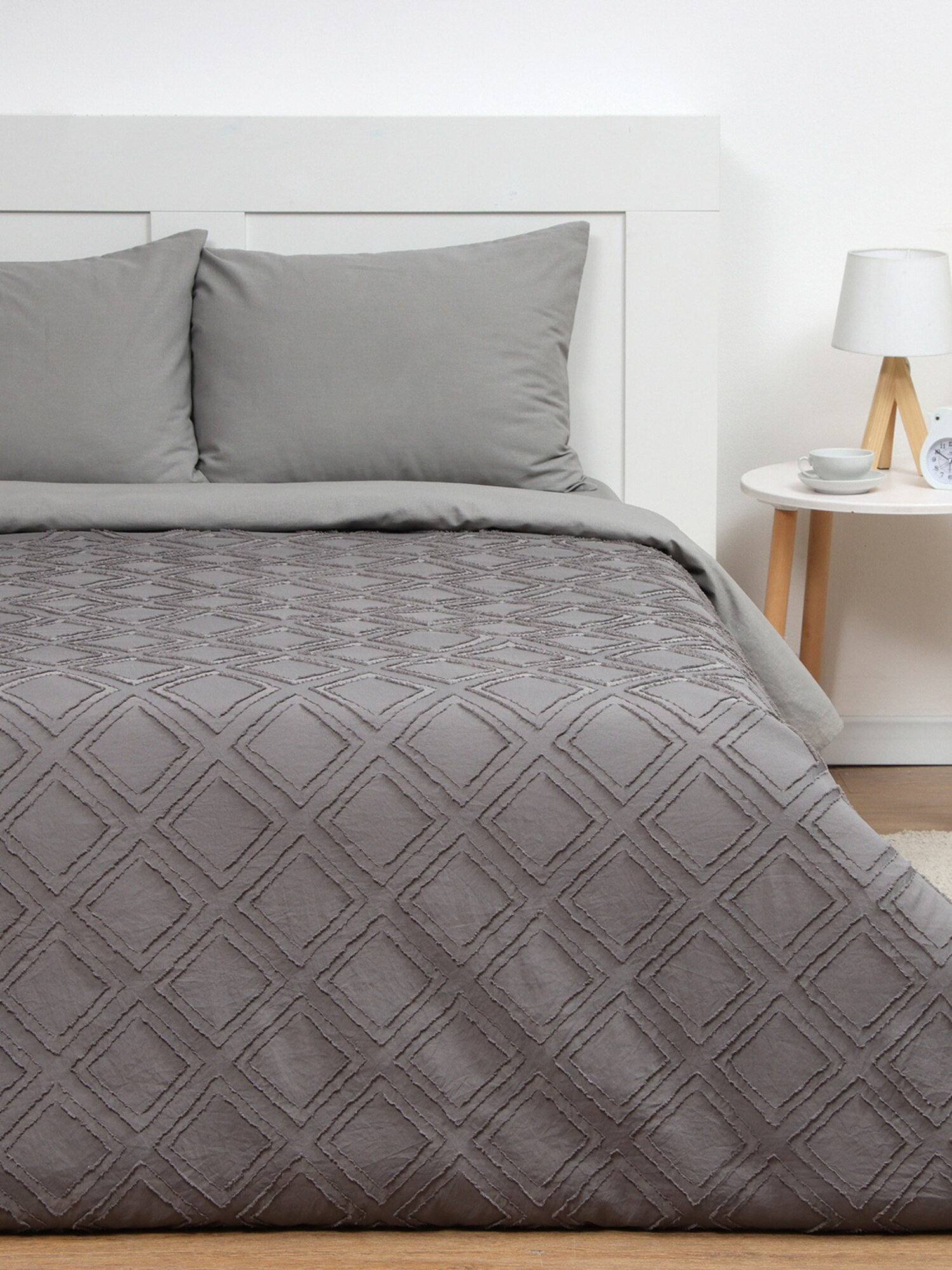 Покрывало 1.5-спальное "Tufting: Ромб", 150x220+-5 см, микрофайбер, серое