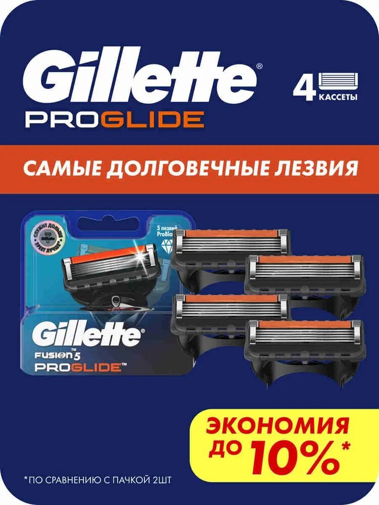 Сменные кассеты Gillette Fusion ProGlide Для Мужской Бритвы, 4 шт, с 5 лезвиями, с точным тримммером для труднодоступных мест, для идеально гладкого бритья