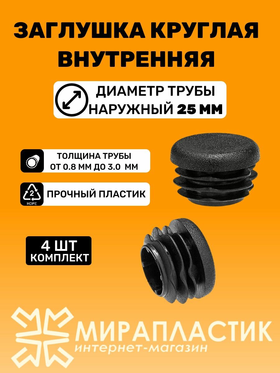 Заглушка круглая для труб D-25 мм (4 шт) / Заглушки на ножки стульев