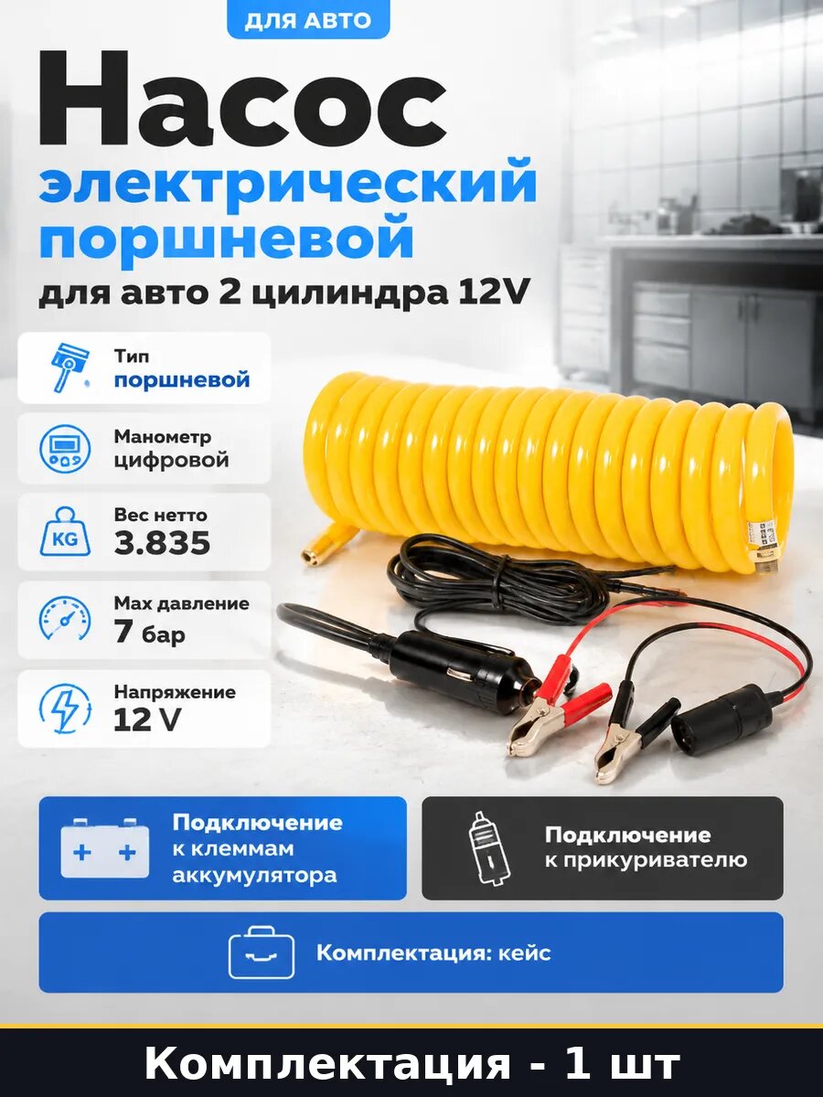 Насос электрический поршневой для авто 2 цилиндра 12V