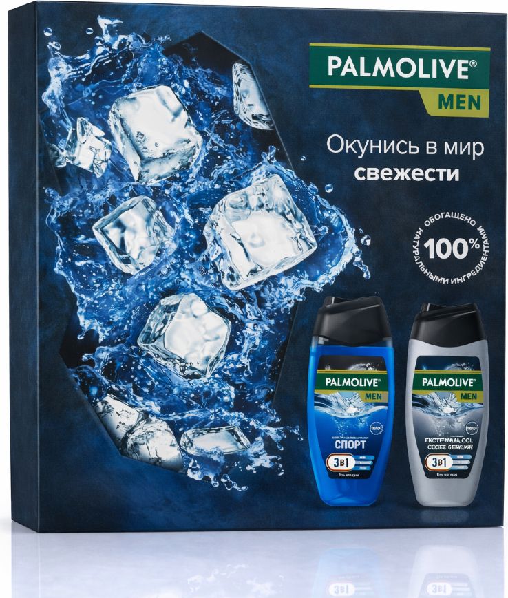 Косметический набор подарочный PALMOLIVE MEN / Палмолив Мэн два геля для душа 3в1 по 250мл: восстанавливающий Спорт, арктический ветер Экстремально освежающий