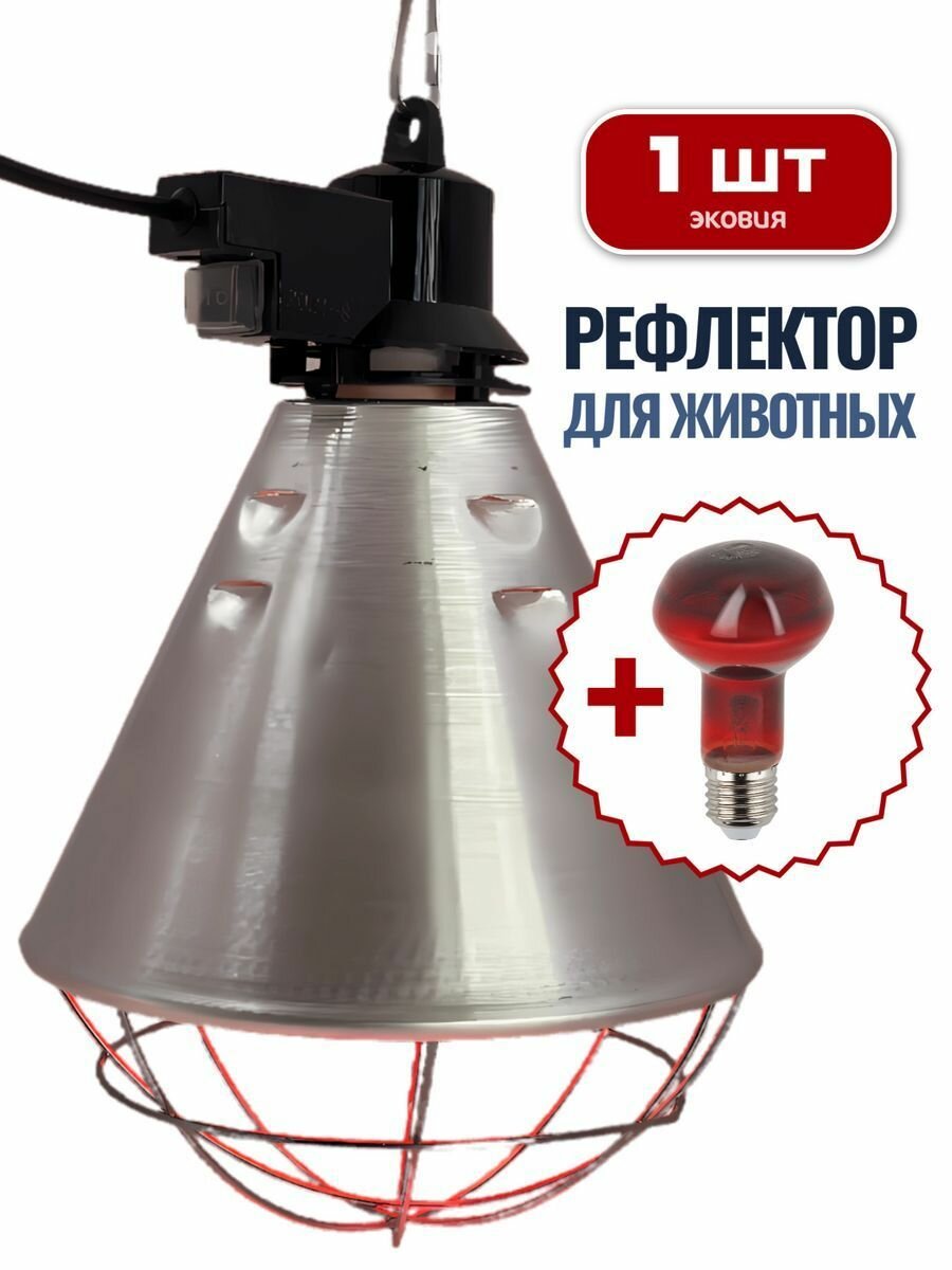 Инфракрасный обогреватель рефлектор 175 Вт с регулировкой температуры (HI-OFF-LOW) кабель 5 м, лампа в комплекте для обогрева курятников, конюшен и других помещений с животными