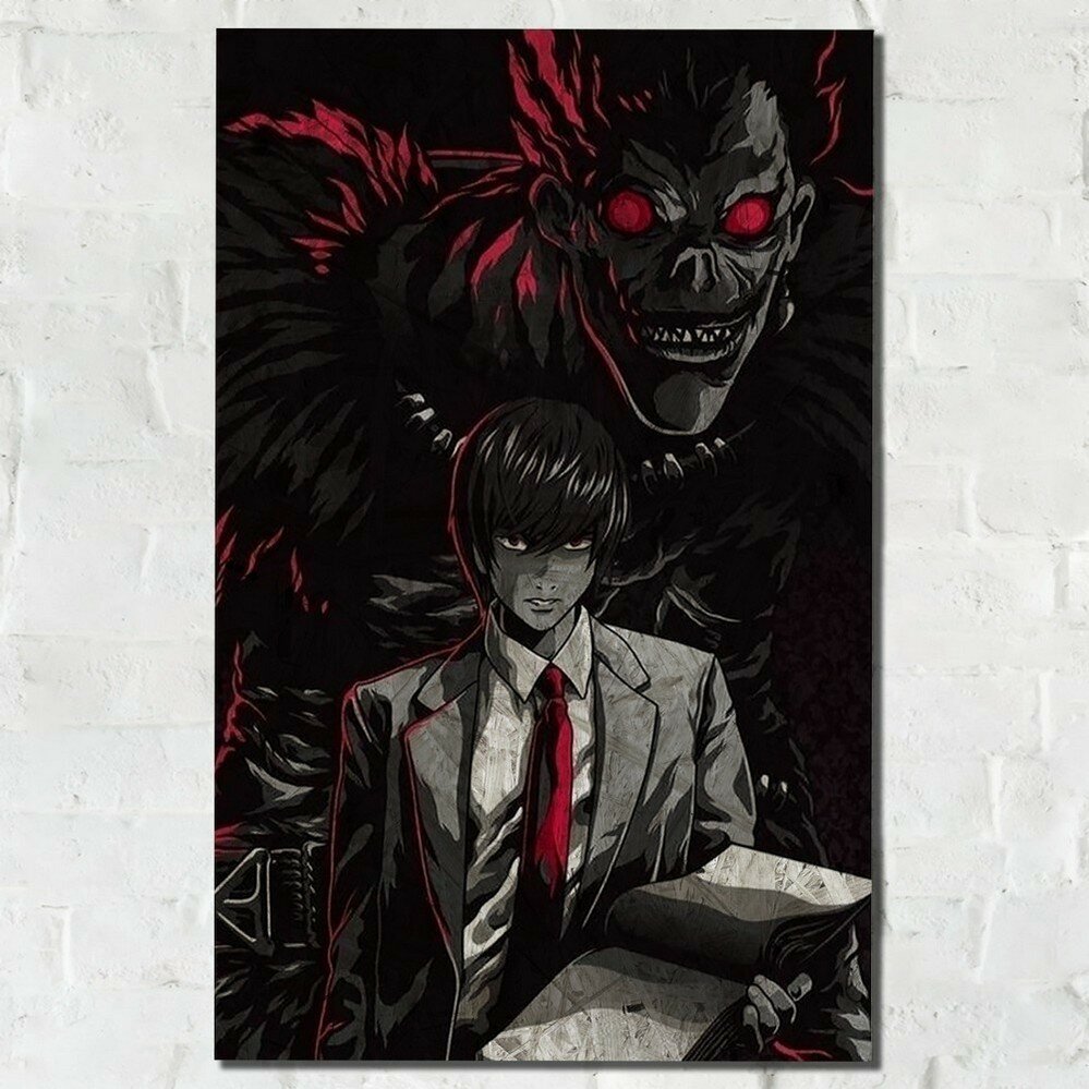 Картина интерьерная на рельефной доске аниме тетрадь смерти (Death note, манга, Кира) - 14324 В