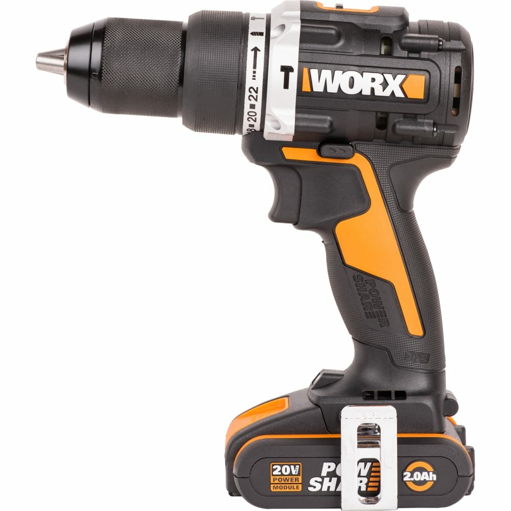 Ударная аккумуляторная дрель-шуруповерт WORX 60 Нм, 20 В, бесщеточная, 2 Ач x 2, ЗУ 2 А, кейс WX352