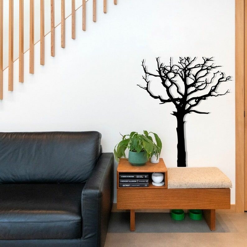 Декоративное металлическое панно, Дерево (черный цвет)