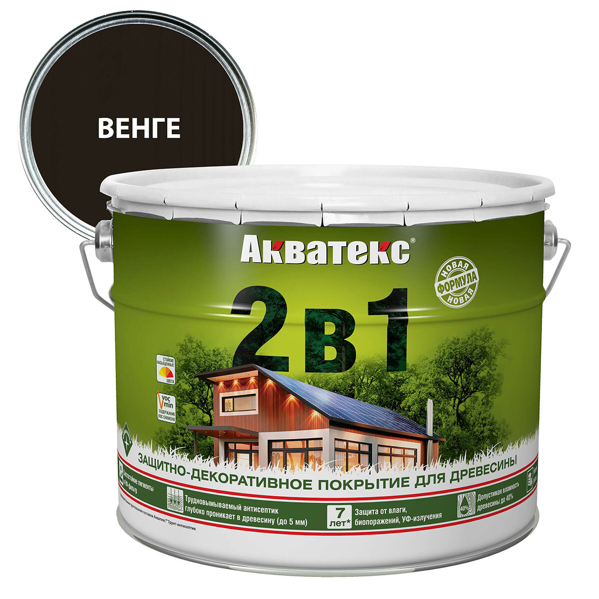 Защитно-декоративное покрытие Акватекс 2 в 1 для древесины алкидное полуматовое лессирующее, венге 9л