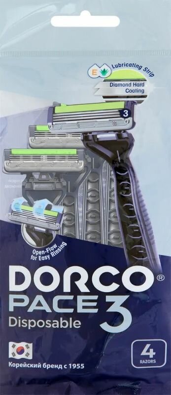 DORCO РACE 3 TRC200BL одноразовый станок (4 шт.) 3 лезвия, плавающая головка, увлажняющая полоса