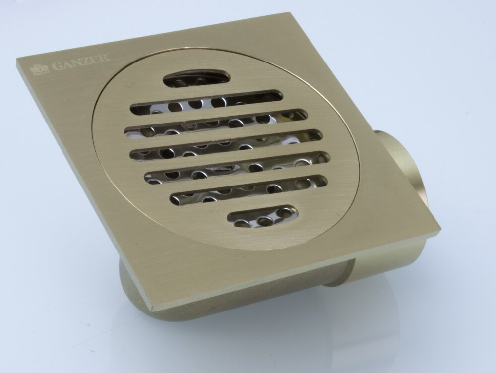 Трап угловой с обратным клапаном 10х10 Ganzer T002-S матовое золото