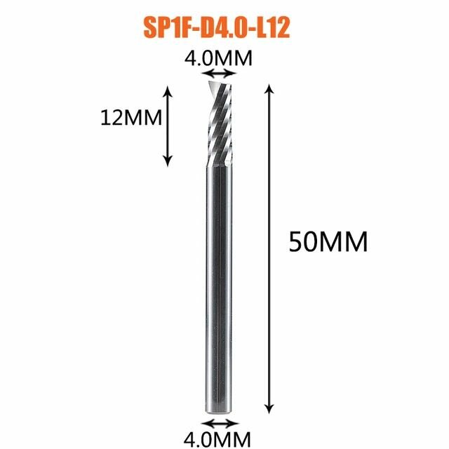 Dreanique однозаходная концевая фреза по дереву для ЧПУ станка (4x12x50x4) SP1F-D4.0-L12 39838