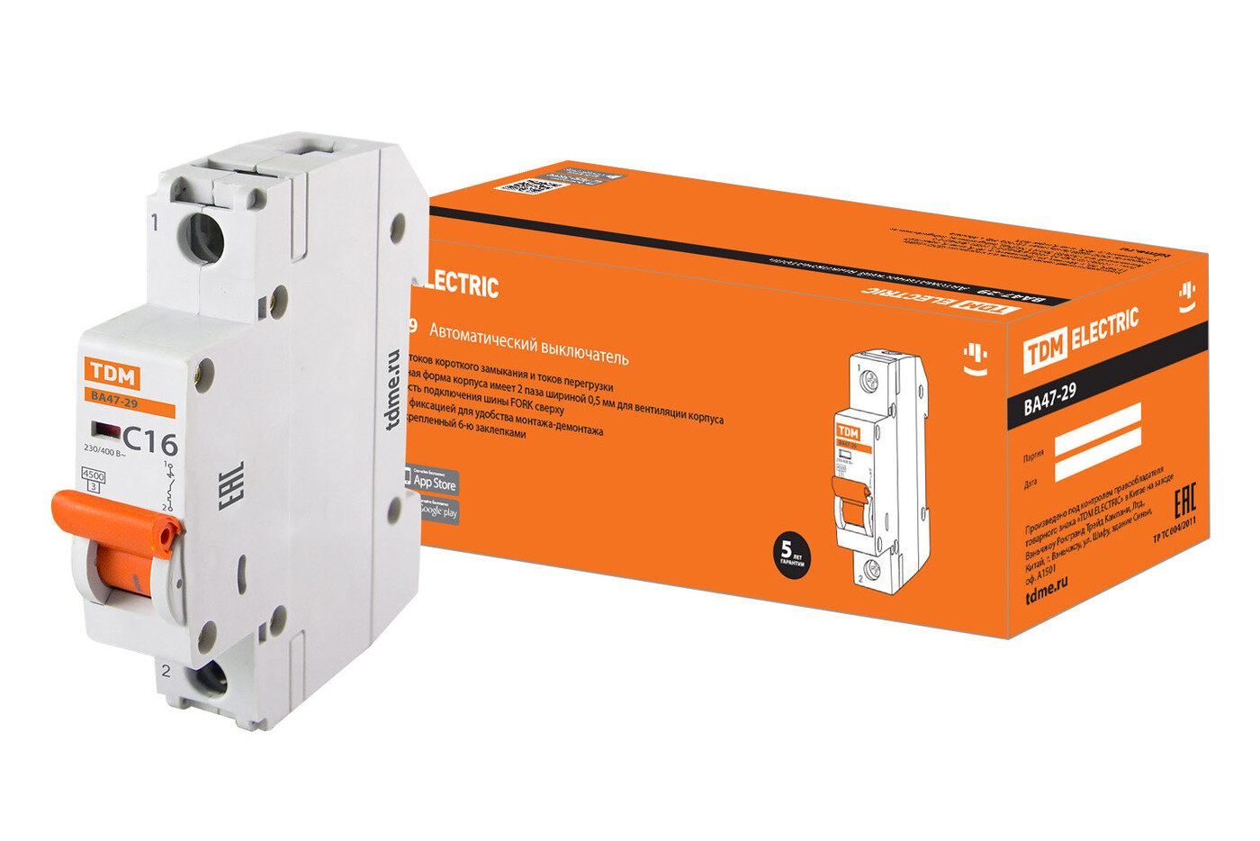 Автоматический выключатель ВА47-29 1Р 16А 4,5 кА тип С TDM Electric