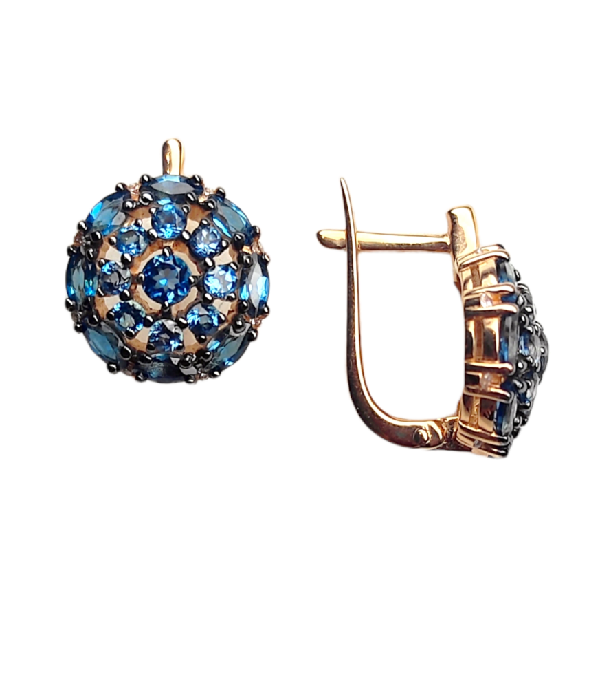 Серьги, золото, 585 проба, фианит, Лондон топаз