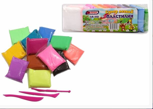 Супер легкий пластилин 12 цв 160 гр со стеком (в пакете)