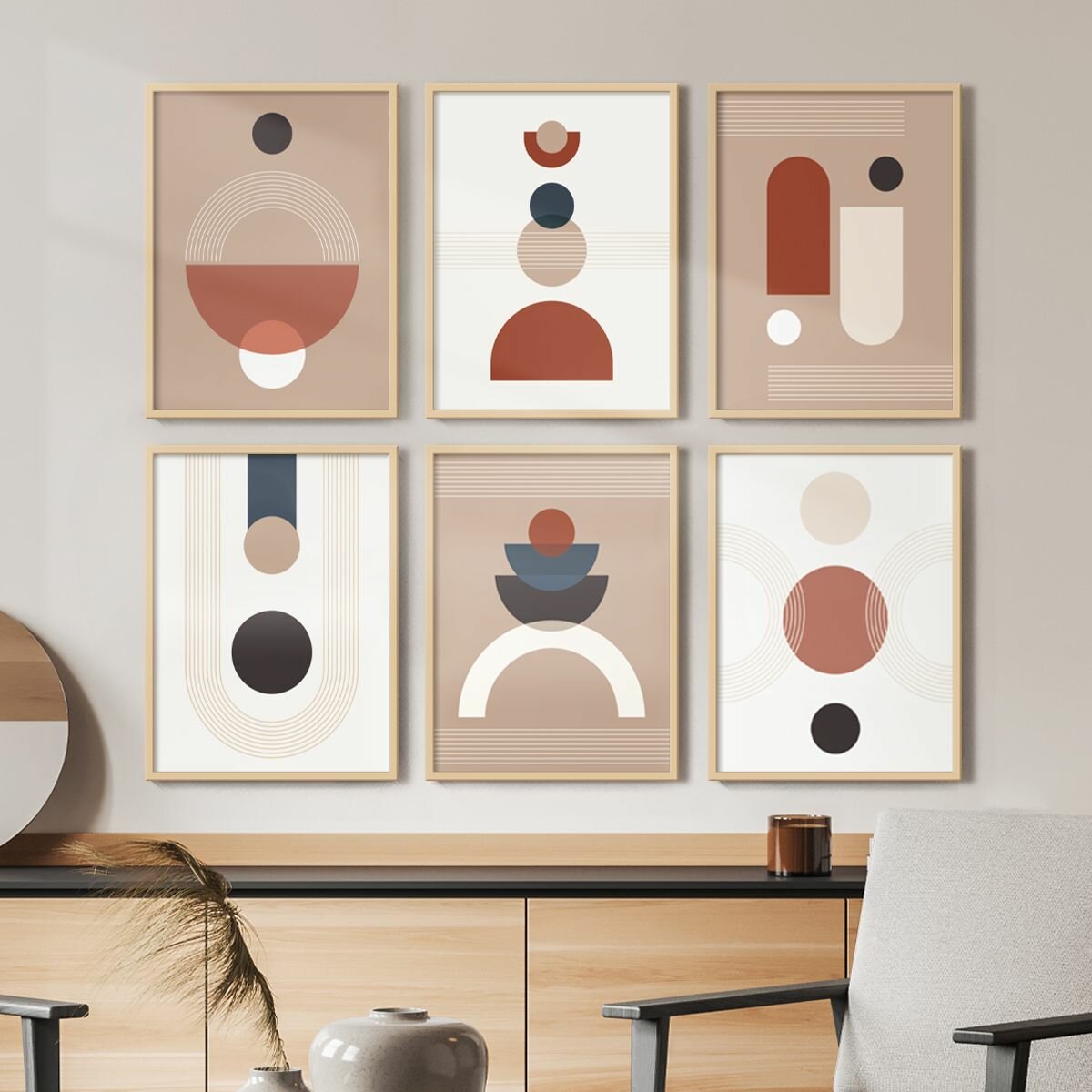 Постер 6 шт 30x40 без рамки "Геометрические абстракции" набор картин для интерьера