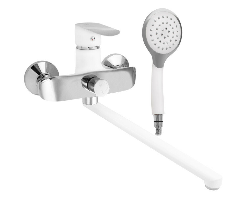 Смеситель в ванную GFmark 5270 белый шаровый длинный излив