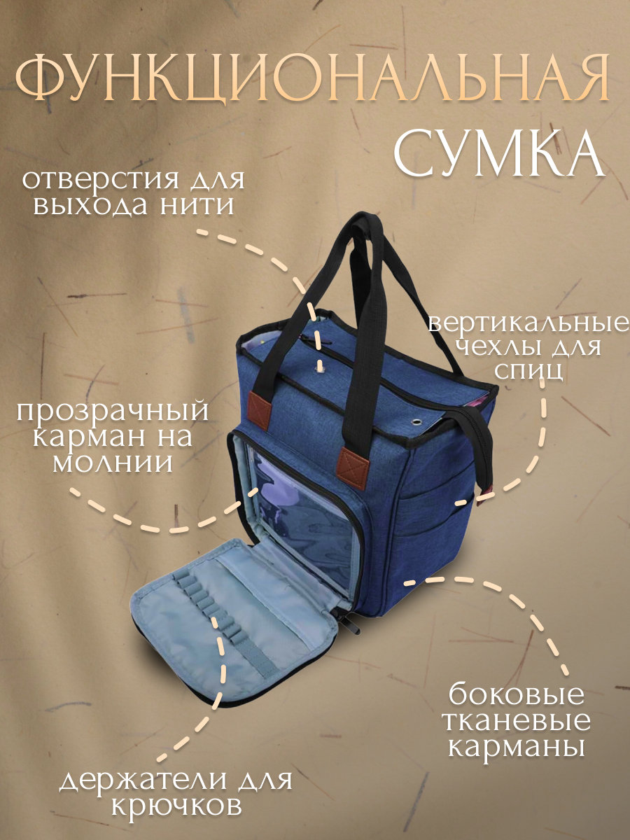 Сумка бочонок , фактура вязаная, синий — фото 1