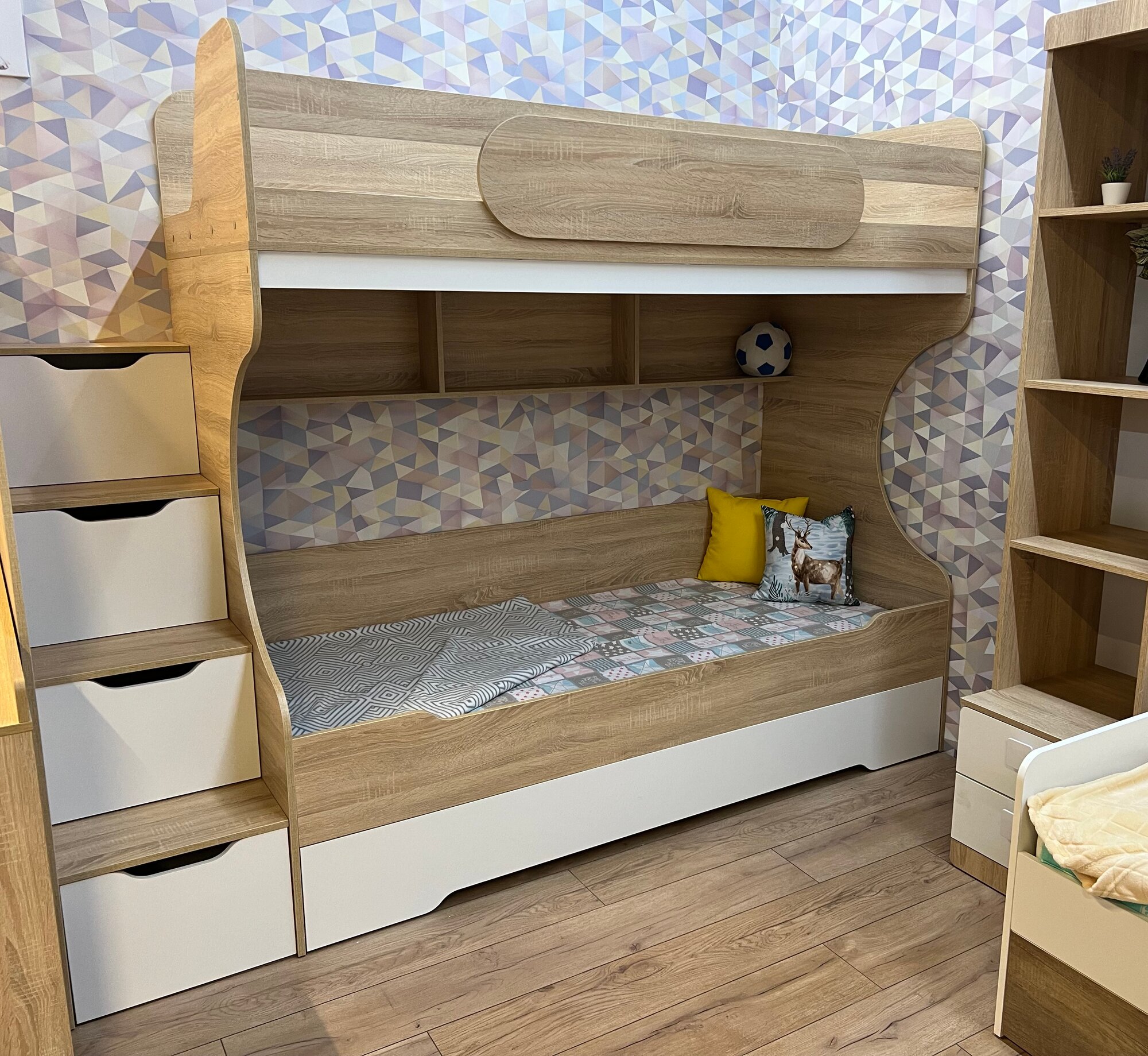 Кровать 2-х ярусная Биг (правая/левая) 200х90 дуб сонома+белый