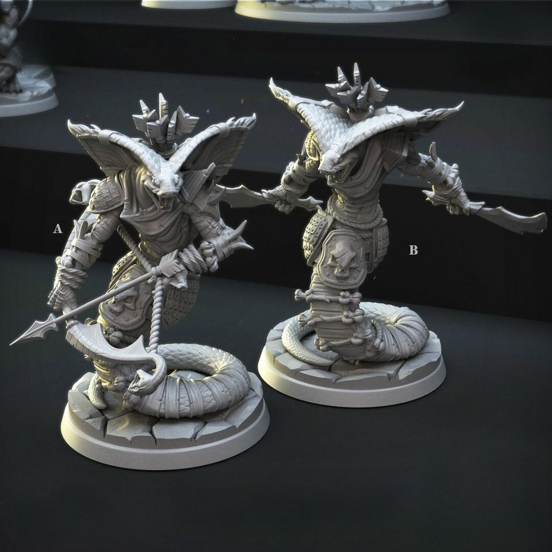Нага, Юань-ти Отродье 2шт (45 мм) класс: Воин, Паладин, Файтер, Рыцарь миниатюра для DnD (ДнД) и других Настольных игр (НРИ, Варгеймов или РПГ), фентези тематика