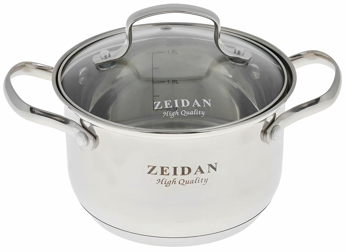 Кастрюля 2.1 л нержавеющая сталь с крышкой, индукционная Zeidan Milan, с толстым дном 2.1 литра