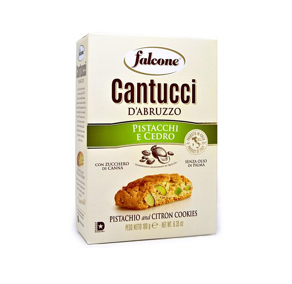 Печенье сахарное Falcone Cantucci (Кантуччи) с фисташками и цедрой лимона, 180 г