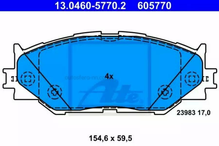 ATE 13046057702 Колодки тормозные дисковые передн, LEXUS: IS C 250 09-, IS II 200d/220d/250/250/250 AWD 05-, IS III 250/300h 13-