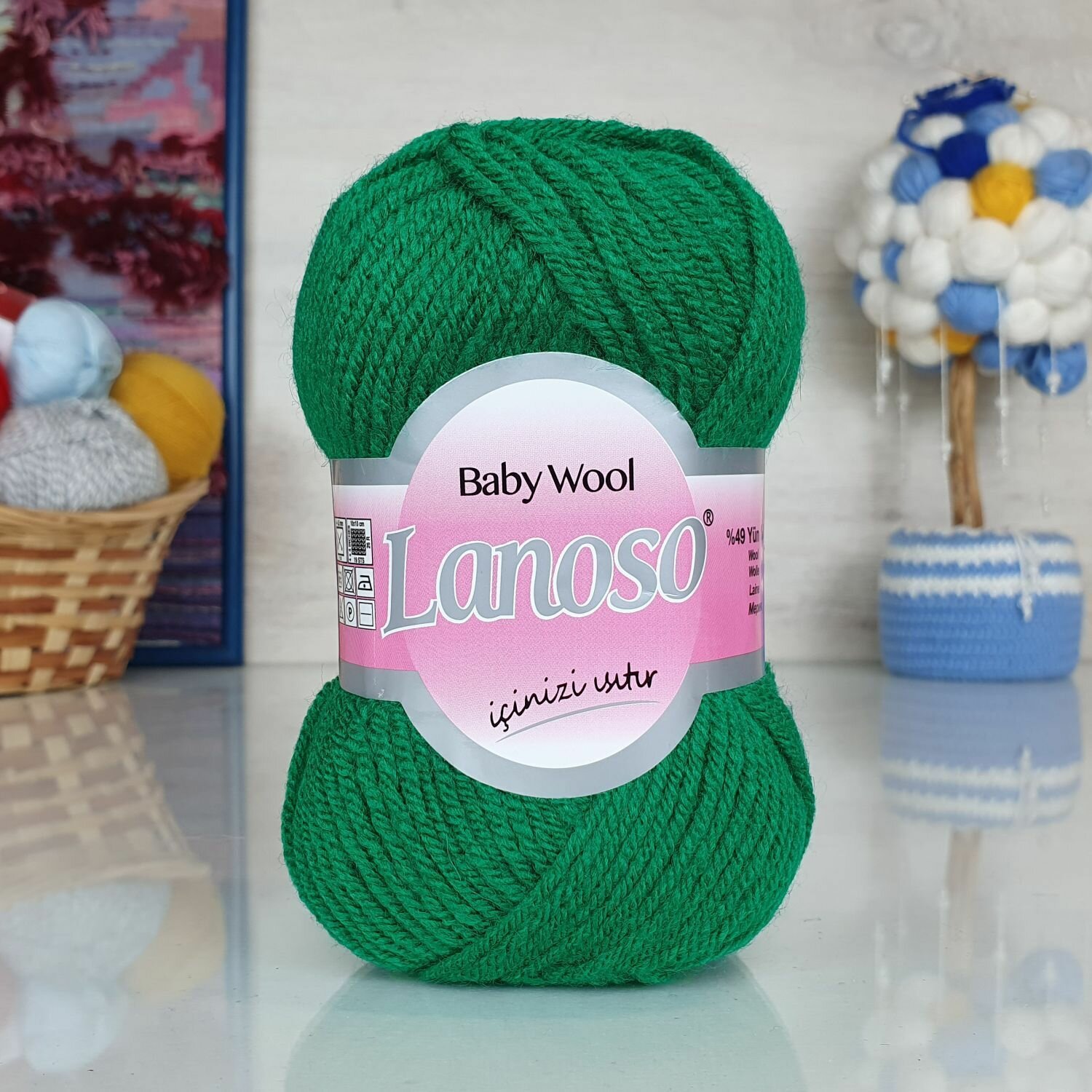 Пряжа Baby wool Lanoso, зеленый - 577, 40% шерсть, 60% акрил, 10 мотков, 50 г, 150 м.