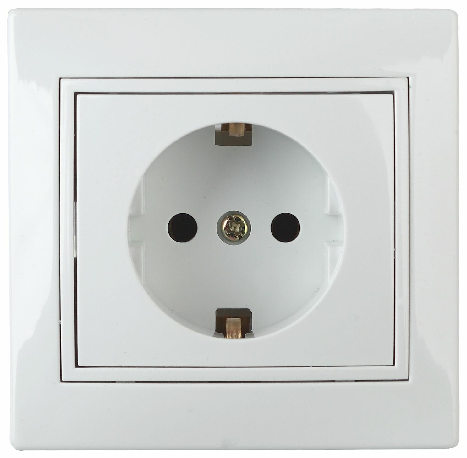 Розетка Intro Plano 1Э-202-01 с заземлением 2P+E Schuko 16А-250В IP20 скрытой установки без лапок белая