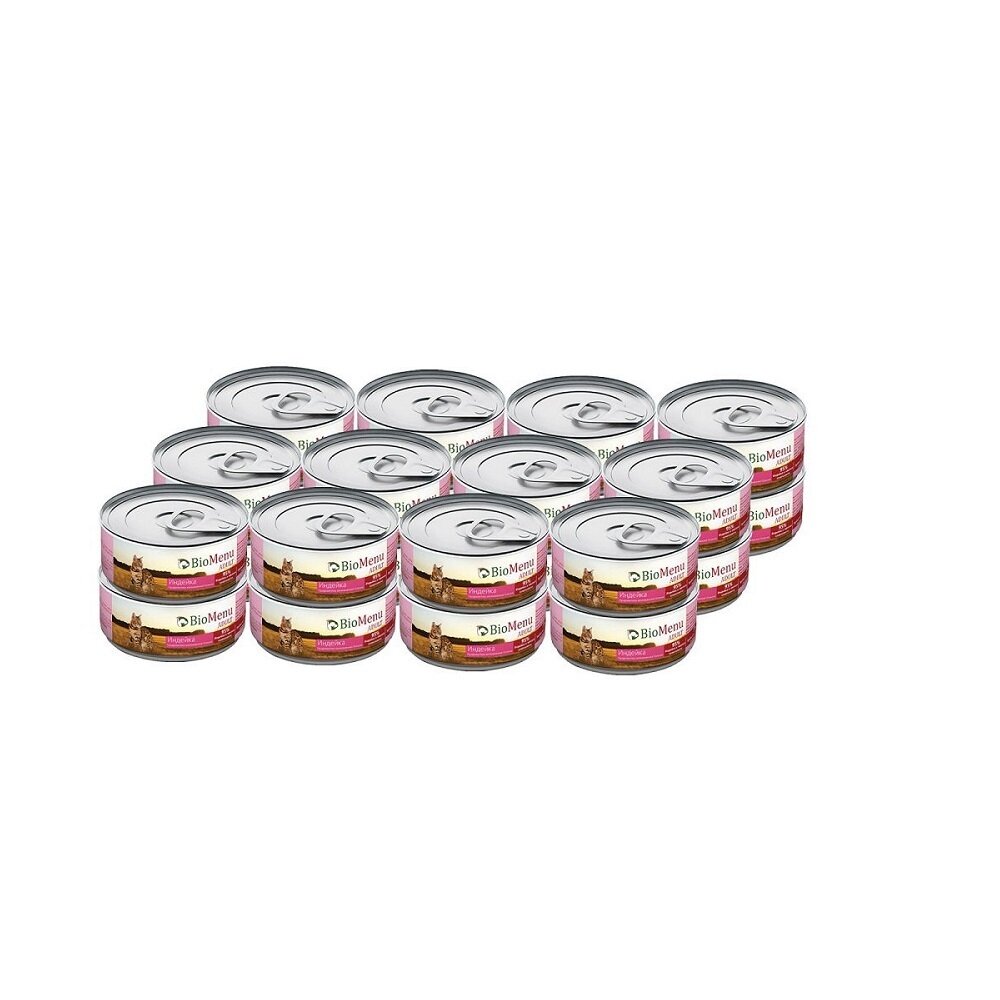 BioMenu ADULT Консервы для кошек мясной паштет с Индейкой 95%-мясо 100г х 24 шт
