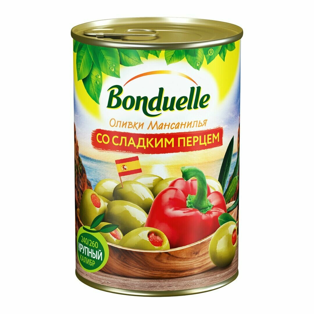 Оливки со сладким перцем BONDUELLE, 300г x 3 упаковки