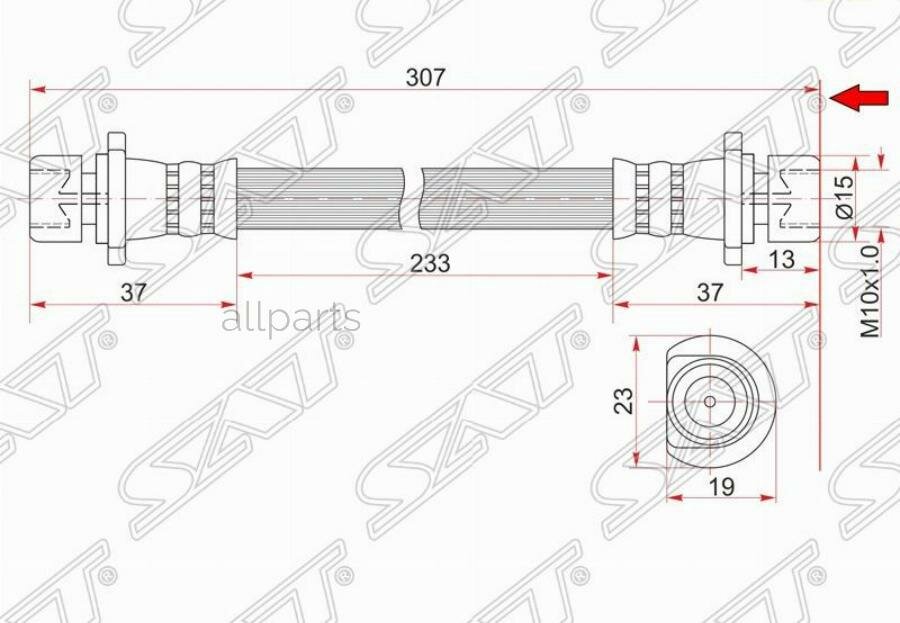SAT ST-01466-S5A-000 Шланг тормозной задний (Таиланд) HONDA CIVIC/STREAM 01-06 LH=RH