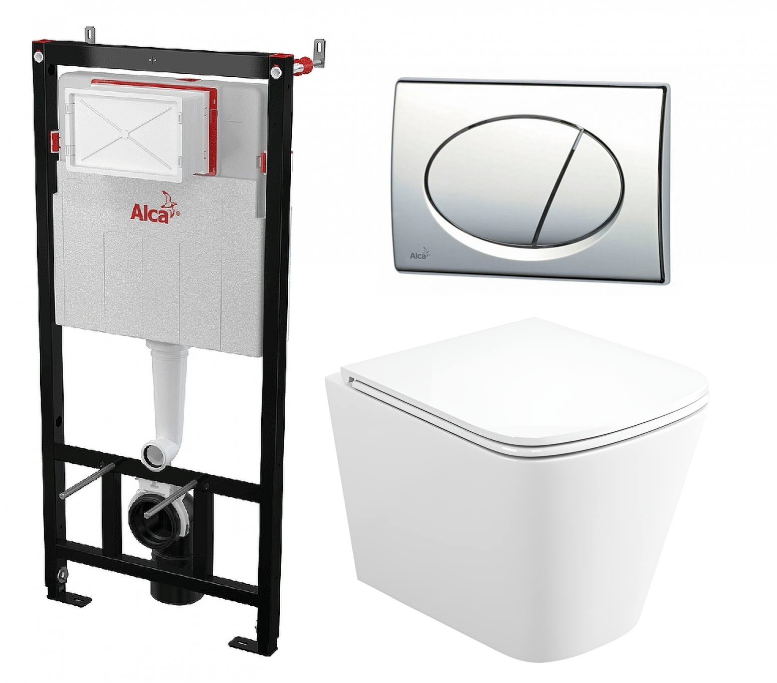 Комплект 3 в 1 инсталляция AlcaPlast AM101/1120-3:1 RU M71-0001 + Унитаз подвесной Enio Binario Tornado EN4180237 + кнопка хром