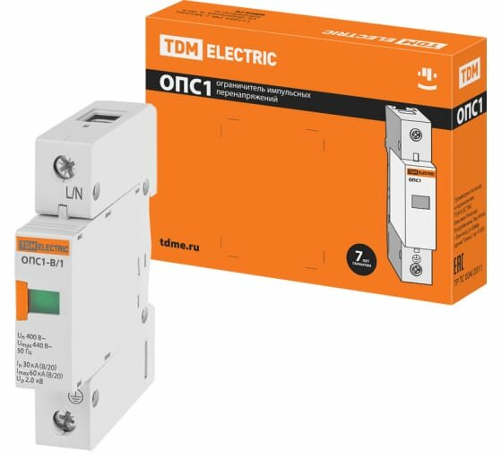 Разрядник ОПС1-B 1Р In=30kA Un=400B Im=60kA TDM SQ0201-0001