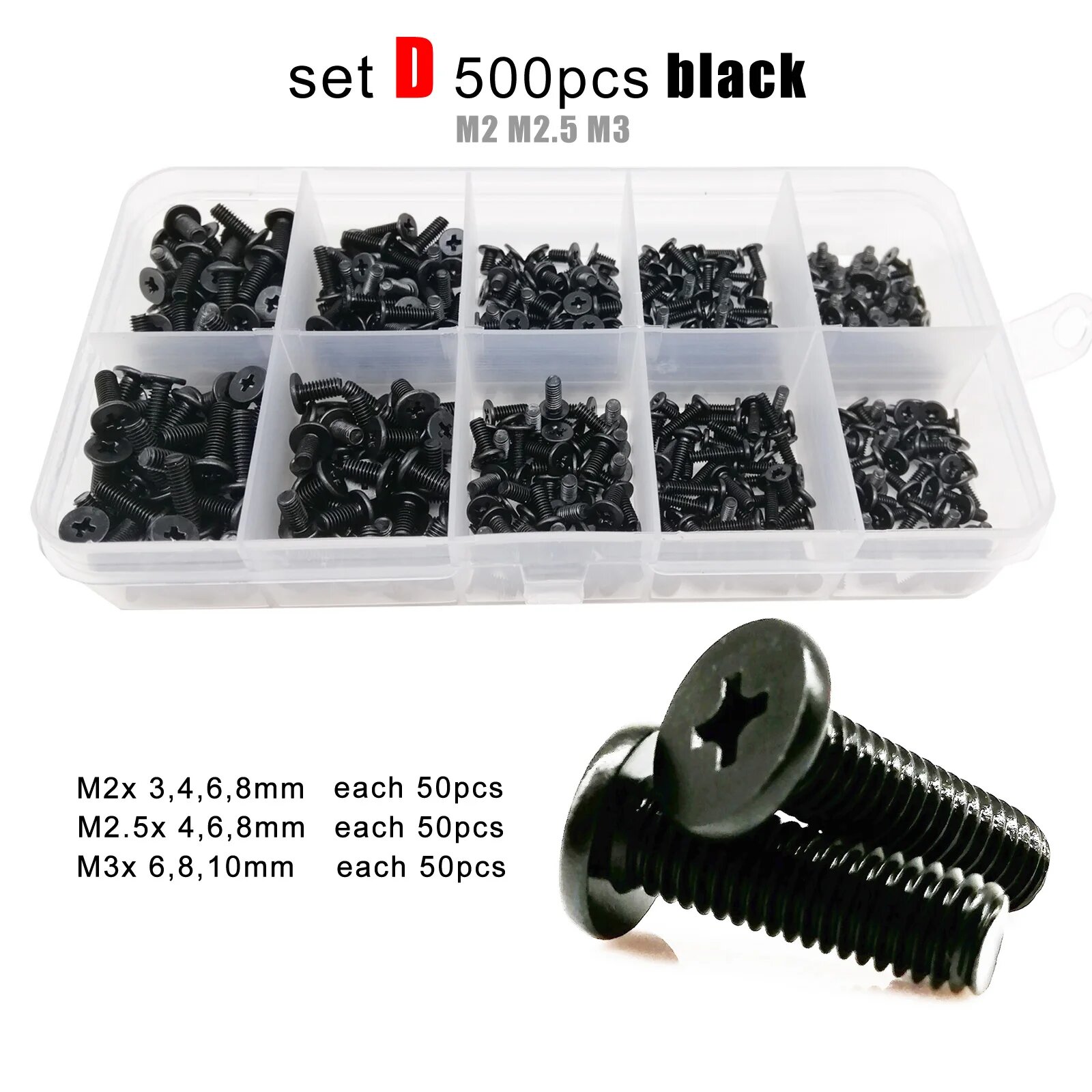 Набор винтов HZYUEGOU мини микро Phillips тонкий вафельный set D 500pcs black
