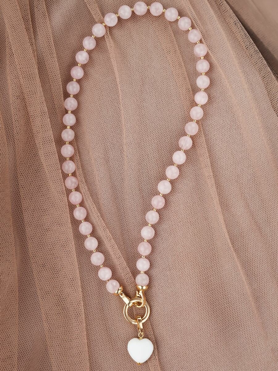 Колье, розовый кварц, агат