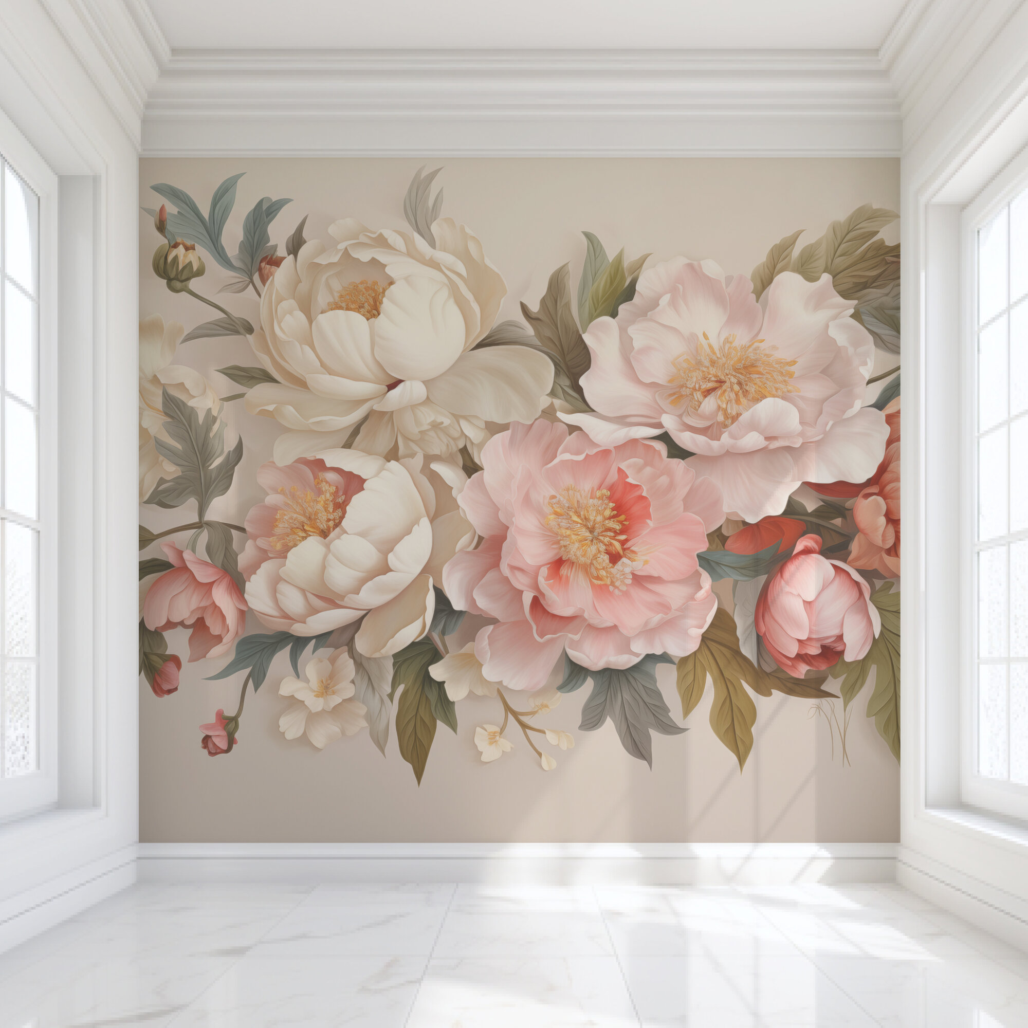Фотообои Fotooboikin "Пионы", флизелиновые на стену, 300x280 см, 3D