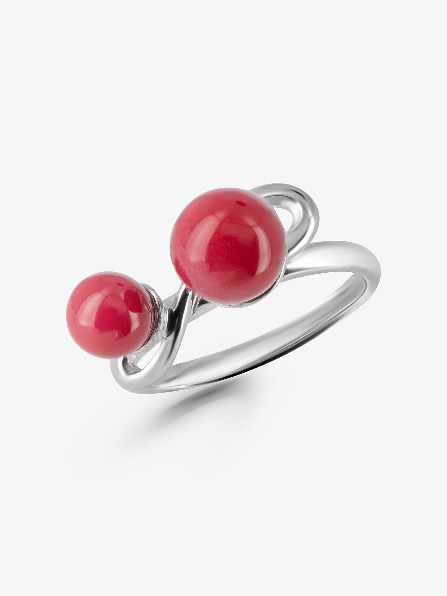 Кольцо на фалангу, серебро, 925 проба, родирование, коралл