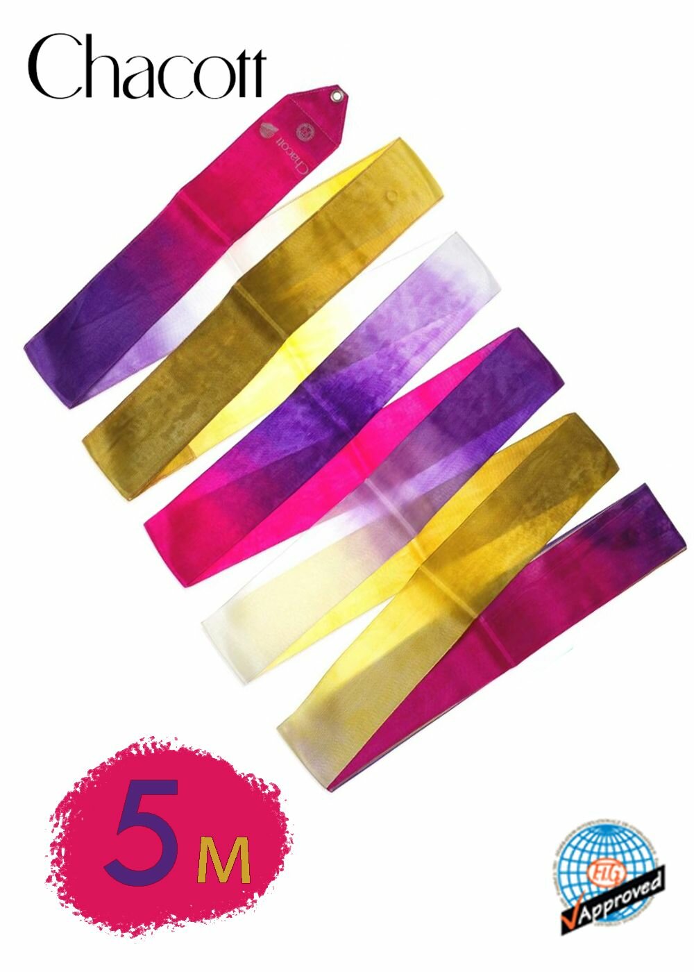 Лента CHACOTT Gradation цветная 5м. 771 (Розовый-Фиолетовый-Белый-Золотой-Сиреневый) FIG