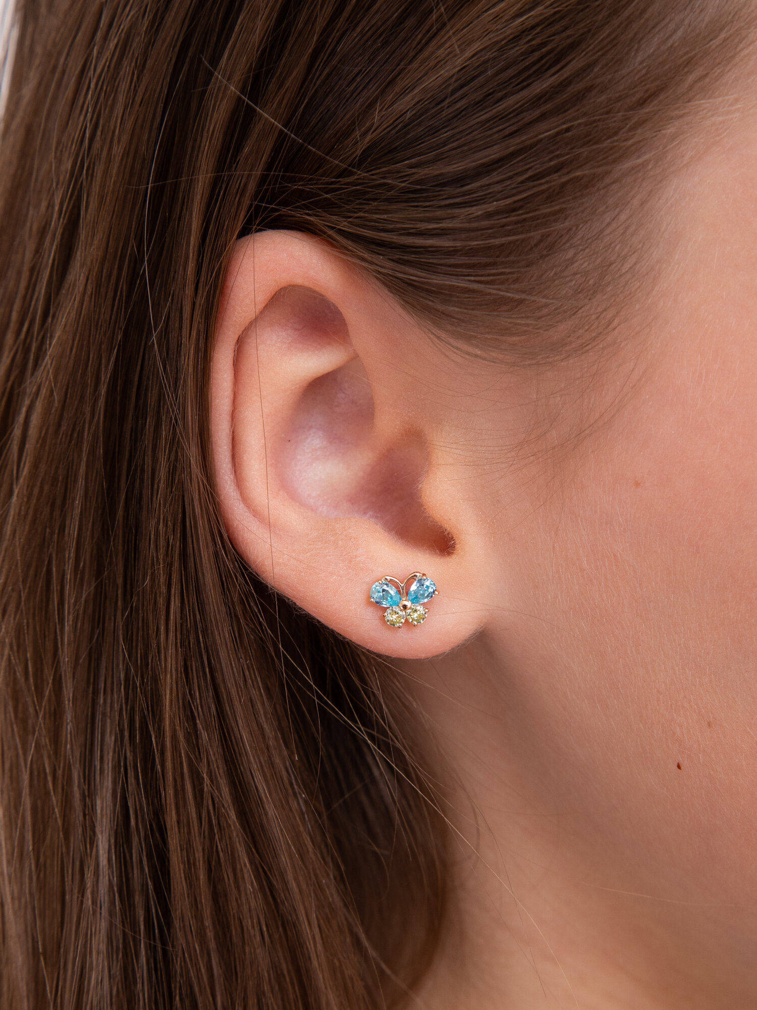 Серьги пусеты, красное золото, 585 проба, фианит