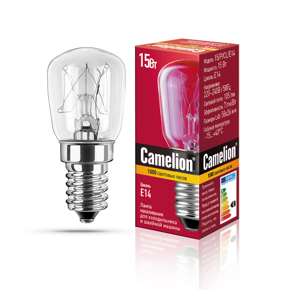 Лампа накаливания для холодильников и швейных машин Camelion MIC 15/P/CL/E14 12116