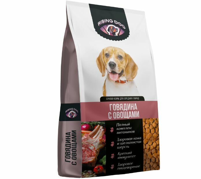 RISING DOG сухой корм для собак средних пород "Говядина с овощами" 15кг.