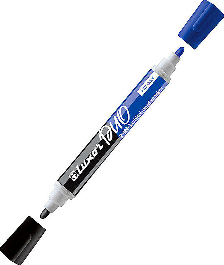Маркер для белых досок двухсторонний Luxor "Duorite" черный/синий, пулевидный, 1-3мм