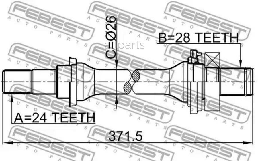 FEBEST 2212-SPAAT Полуось R 24x372x28 KIA SHUMA, II/SEPHIA, II/MENTOR, II/SPECTRA 1997-2004 FEBEST 2212-SPAAT