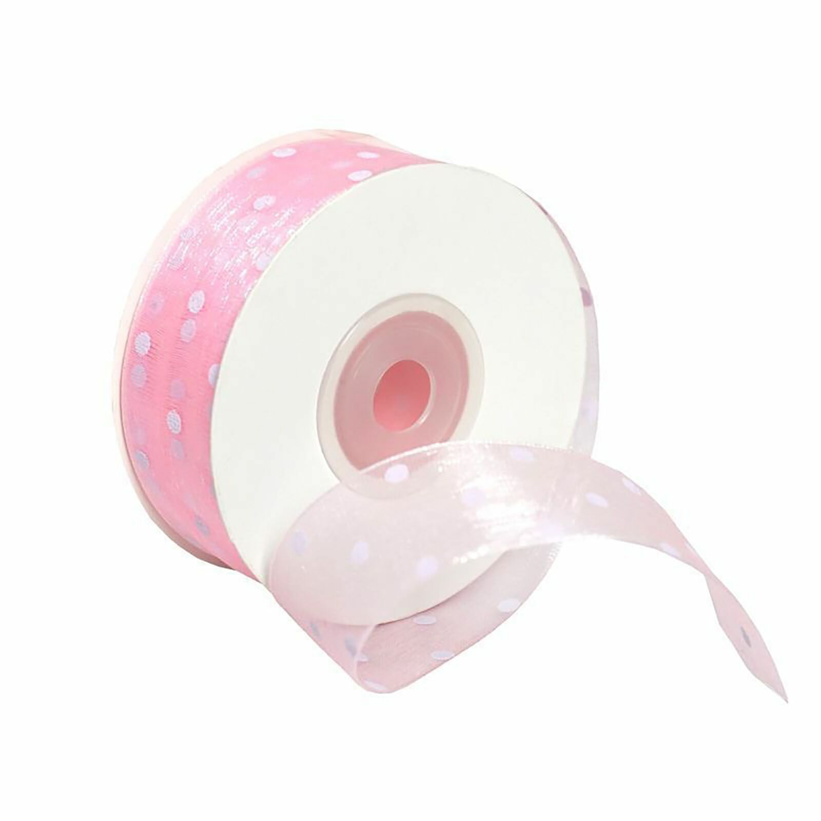 Лента декоративная Органза с точками Розовый / 2,5 см * 22,85 м / Браво