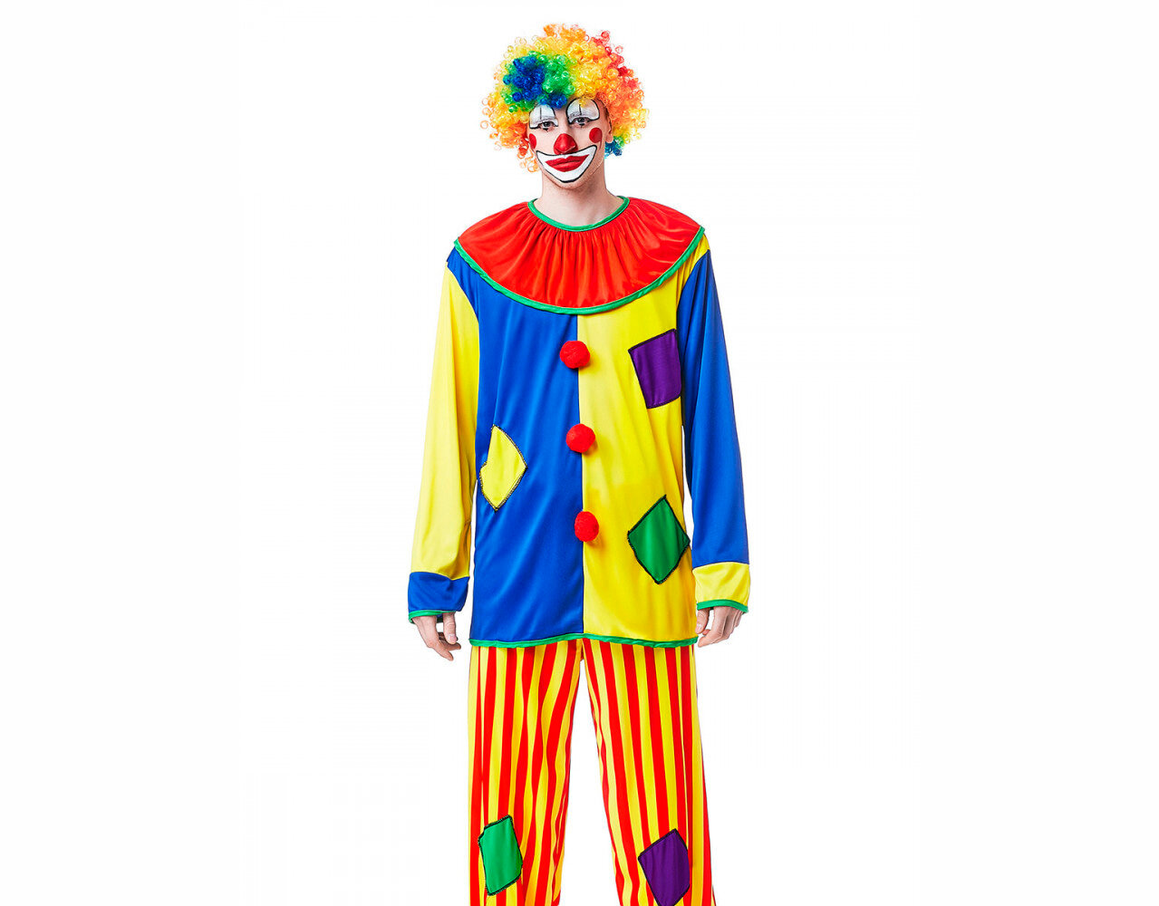 Костюм Клоуна с полосатыми штанами (рубашка, штаны), разноцветный полиэстер, размер 44-46