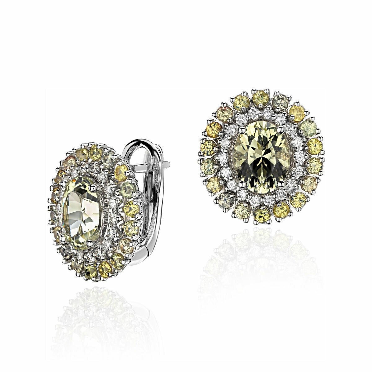 Серьги, белое золото, 750 проба, сапфир, бриллиант, гелиодор