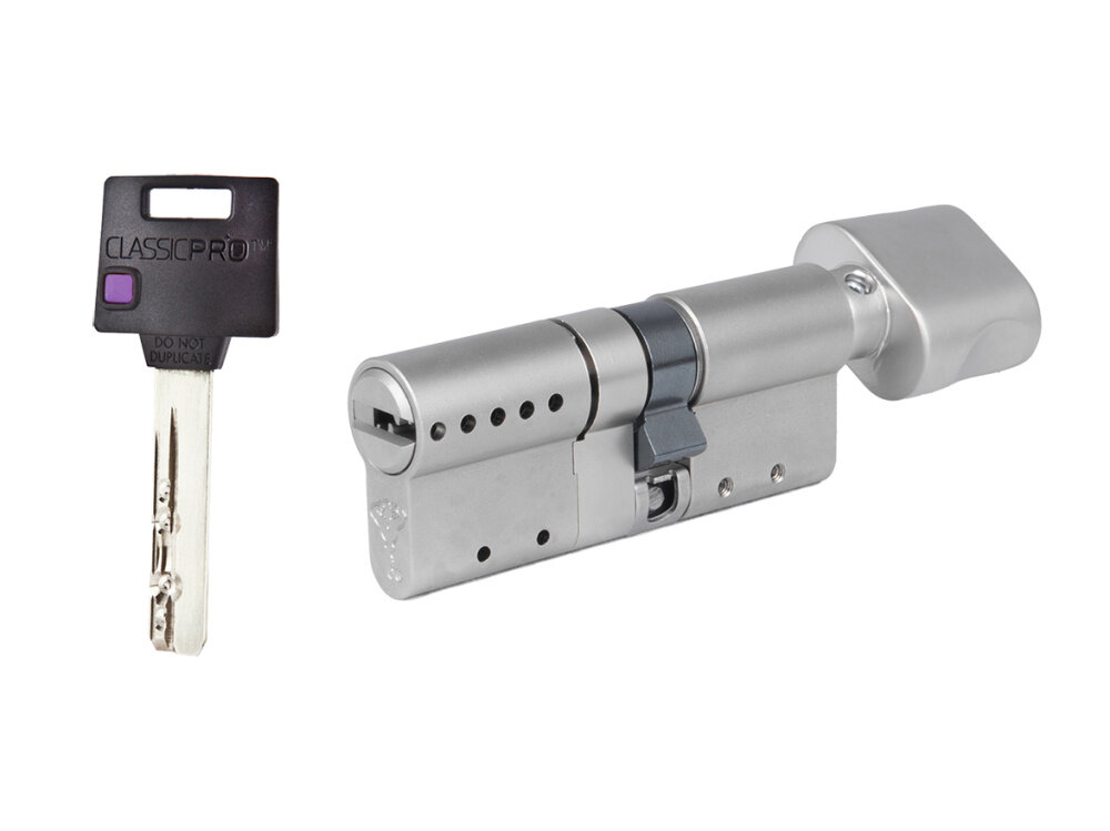 Цилиндр Mul-t-Lock Classic Pro ключ-вертушка 80мм (размер 40х40В мм) - Никель, Флажок (5 ключей)