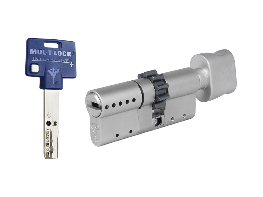 Цилиндр Mul-t-Lock Interactive+ ключ-вертушка 110мм (размер 55х55В мм) - Никель, Шестеренка (5 ключей)